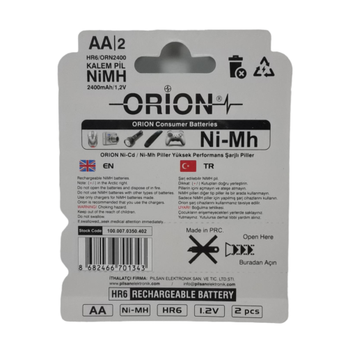 باتری قلمی شارژی 1.2V 2400mAh اوریون ORION | کارت دوتایی | AA - فروشگاه ...